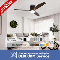 China Wooden Blades Flush Mount Ceiling Fan With Light and 5-Speed Wind Controlled by TUYA App for sale