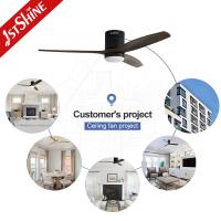 China Wooden Blades Flush Mount Ceiling Fan With Light and 5-Speed Wind Controlled by TUYA App for sale