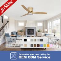 China Energy Saving 52in Flush Mount LED Ceiling Fan With Solid Wood Blades for sale