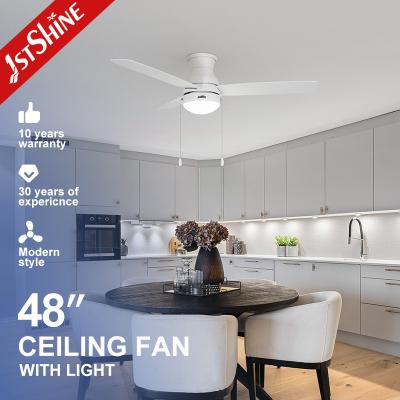 China 48 Inch Modern White Ceiling Fan With Light Pull Chain Ac Motor 3 Speed Choice for sale