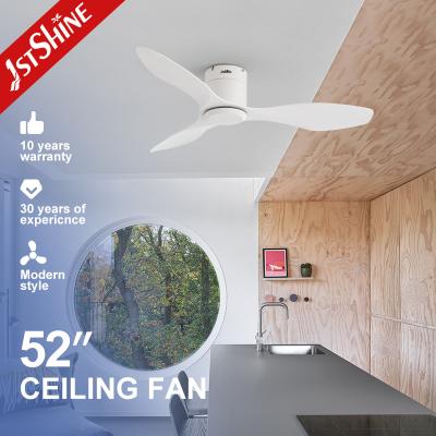 China Plastic Ceiling Fan 48 Inch White ABS Blades Flush Mount LED Ceiling Fan With Dimmable Lighting for sale