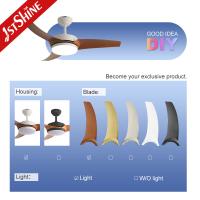 China Modern 42-Inch Ceiling Fan with 3-Color LED Light and Wood-Grain Blades for sale