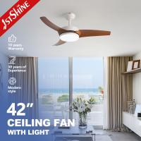 China Modern 42-Inch Ceiling Fan with 3-Color LED Light and Wood-Grain Blades for sale