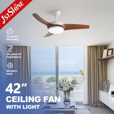 China Modern 42-Inch Ceiling Fan with 3-Color LED Light and Wood-Grain Blades for sale
