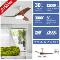 China Modern 42-Inch Ceiling Fan with 3-Color LED Light and Wood-Grain Blades for sale