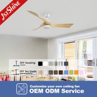China 230V Solid Wood Blades 3 Color LED Dimmable Ceiling Fan With Remote Control for sale