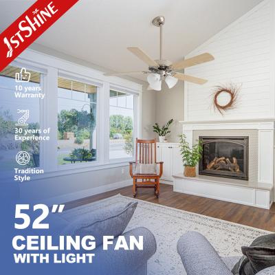 China 52 Inch Dimmable 3 Color Light Ceiling Fan With Light Indoor Plywood Blade for sale