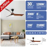 China Wooden Color 54 Inch Led Ceiling Fan 3 Plastic Blades With Remote Control for sale