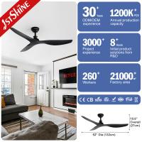 China 52 Inches Black Plastic Ceiling Fan Low Noise With 6 Speed Choice Smart Remote Control for sale