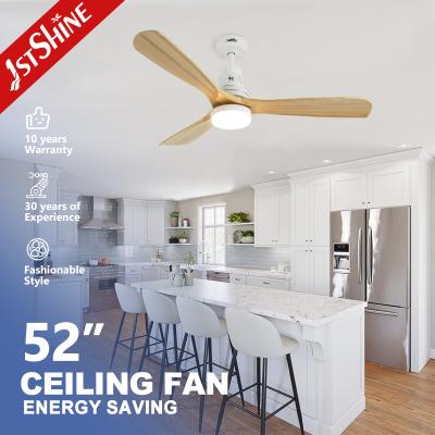 China 52 Inches Wooden Ceiling Fan With DC Motor and Dimmable LED Light Featuring Solid Wood Blades for sale