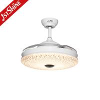 China 42-Inch Retractable Ceiling Fan Light with 3-Color LED and Energy-Efficient DC Motor for sale