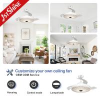 China 42-Inch Retractable Ceiling Fan Light with 3-Color LED and Energy-Efficient DC Motor for sale
