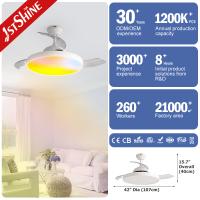 China 42 Inches Smart Retractable Ceiling Fan Light with 6 Speed Remote Control and Ambient Lighting for sale