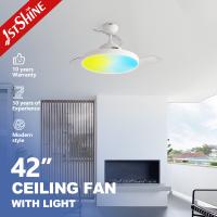 China 42 Inches Smart Retractable Ceiling Fan Light with 6 Speed Remote Control and Ambient Lighting for sale