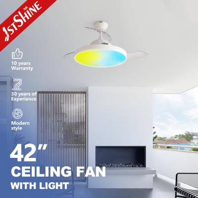 China 42 Inches Smart Retractable Ceiling Fan Light with 6 Speed Remote Control and Ambient Lighting for sale