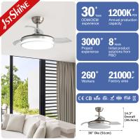 China 36 Inches Retractable Ceiling Fan with Dimmable Light and Foldable Blades for Bedroom or Office for sale