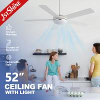 China 52 Inches Smart 5 Plywood Blades White Modern Ceiling Fan with LED Light and DC Motor for sale