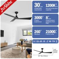 China Lower Noise Sleek Black Plastic Ceiling Fan with Dark Wood Grain Blades and Remote Control for sale