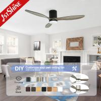 China Low Noise 52 Inch Solid Wood Flush Mount Ceiling Fan With LED Light for sale