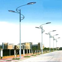 China Non Tapered HDG Spun Round Steel Street Light Pole With Double Arm Brackets for sale