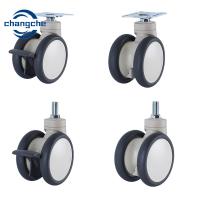 China 4 Inch TPR Hospital Bed Caster Wheels Beige Locking 125mm Twin Wheel Hospital Castor for sale