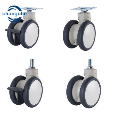 China 4 Inch TPR Hospital Bed Caster Wheels Beige Locking 125mm Twin Wheel Hospital Castor for sale