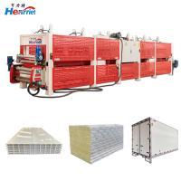 China 10m Platen Length Purification Sandwich Panel Hot Pressing Line 100t Max Pressure PLC Controlled for sale