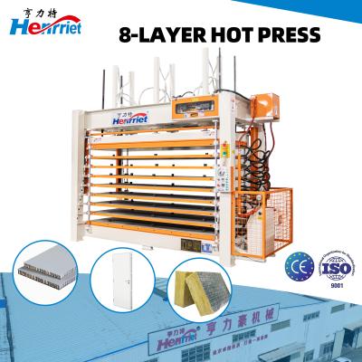 China 8 Layer Hydraulic Hot Press Machine with 50T Maximum Pressure and 2500x1300mm Work Platen for Industrial Panel Laminating for sale