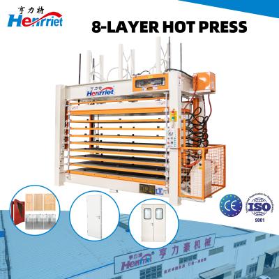 China 8 Layer Hydraulic Hot Press Machine with 50T Maximum Pressure and 2500×1300mm Work Platen for Wooden Door and Medical Door Panel Production Line for sale