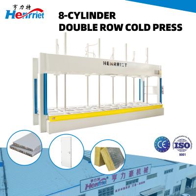 China 50T Maximum Pressure 8-Cylinder Double-Row Hydraulic Cold Press Machine with 8000×2000mm Worktable for Honeycomb Panels and Door Panels for sale