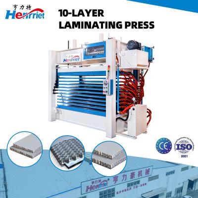 China 10-Layer Hydraulic Hot Press Machine with 100T Pressing Capacity and Electric Heating for Honeycomb Panel Lamination for sale