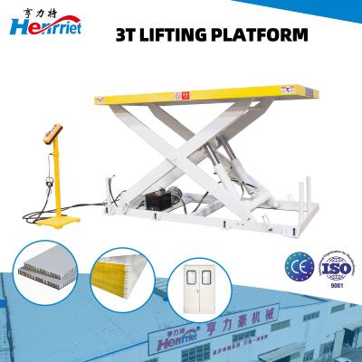 China 3000kg Scissor Lifting Platform Hydraulic Lift Table with 2400mm x 1200mm Work Platen and 400mm Max Platen Opening for Honeycomb Panel Production for sale