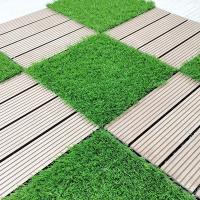 China Double PP NET PU Backing Artificial Grass Tile with PE Monofilament PP Curly Fiber for sale