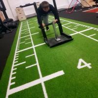China Durable SPU Coating Fitness Training Gym Artificial Grass Mat For Gym Flooring Sled Track for sale