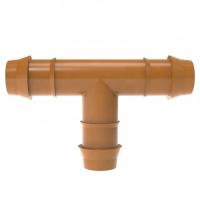 China Plastic Irrigation Tubing Fittings 17mm Barbed Drip Brown Tee Connector for sale