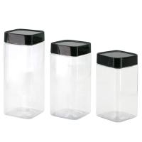 China Kitchen 450ml Square Round Plastic Canisters Transparent SGS With Plastic Screw Top for sale