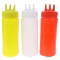 China 3 Holes Nozzles Mayonnaise Plastic Squeeze Bottles 350ml Empty Ketchup Sauce Container for sale
