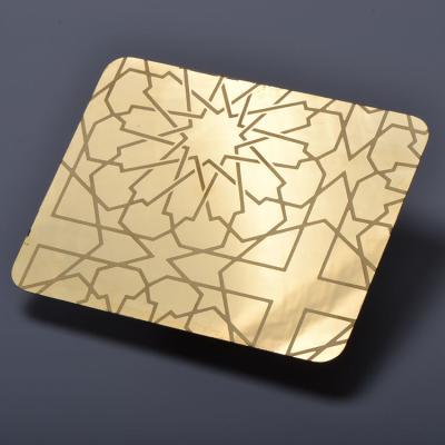 China Gold Etching 1.00mm Thickness Etched Stainless Steel Sheet for Exterior Wall Cladding for sale