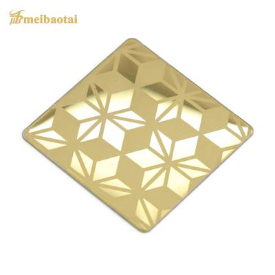 China 1.00mm Thickness Golden Color Coated Etched Stainless Steel Sheet for Exterior Wall Cladding for sale