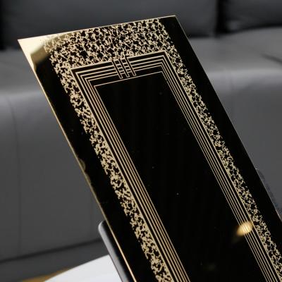 China Gold Mirror Finish 304 Stainless Steel Etched Plate with 1219x3048mm Size for Decorative Applications for sale