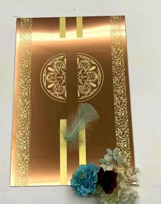 China Gold Mirror Etched Polished Stainless Steel Sheet 1220*2440 MM Four Feet for sale