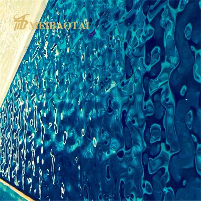 China 201 Stainless Steel Blue PVD Coated Water Ripple Sheet 0.65mm Thick for Ceiling Decoration for sale
