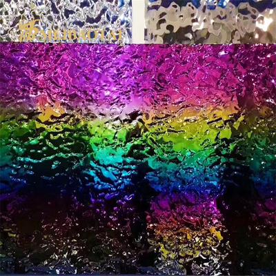 China PVD Rainbow Coated 0.65mm Thickness Water Ripple Stainless Steel Sheet for Kitchen Wall Decoration for sale