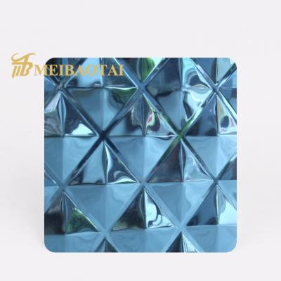 China Blue PVD Coated Embossed Stainless Steel Sheet with 7C PVC Film Grade 201 for Decorative Applications for sale