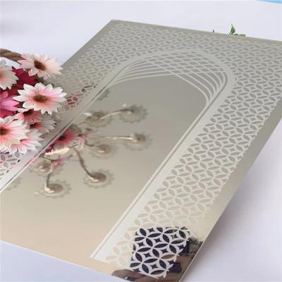 China 304 Grade Mirror Finish Etched Stainless Steel Sheet 1219x2438mm for Elevator Decoration for sale