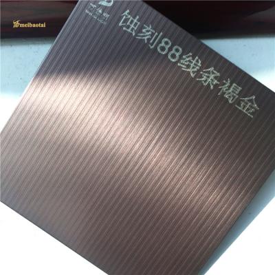 China Grade 304 Brown Gold No.88 Line Pattern Double PVC Film Etched Stainless Steel Sheet for Decoration for sale