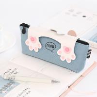 China Zippered Canvas Pencil Bag in Adorable Cartoon Cat Print for Personalized Stationery for sale