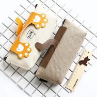 China Zippered Canvas Pencil Bag in Adorable Cartoon Cat Print for Personalized Stationery for sale