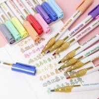 China Double line outline pen 9 colors marker highlighter color marker fluorescence pen for sale