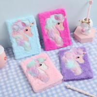 China Girls' School Unicorn Plush Notebook Lovely Fluffy Unicorn Design 4 Colors Customized for sale